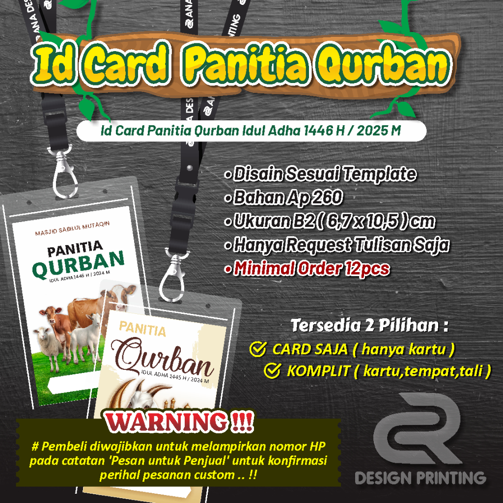 Jual Name Tag Panitia Qurban // Id Card Panitia Qurban Idul Adha ( Id ...