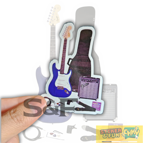 Jual Stiker Sticker Pack Vinyl Laminasi BLUE WHITE FENDER STRATOCASTER ...