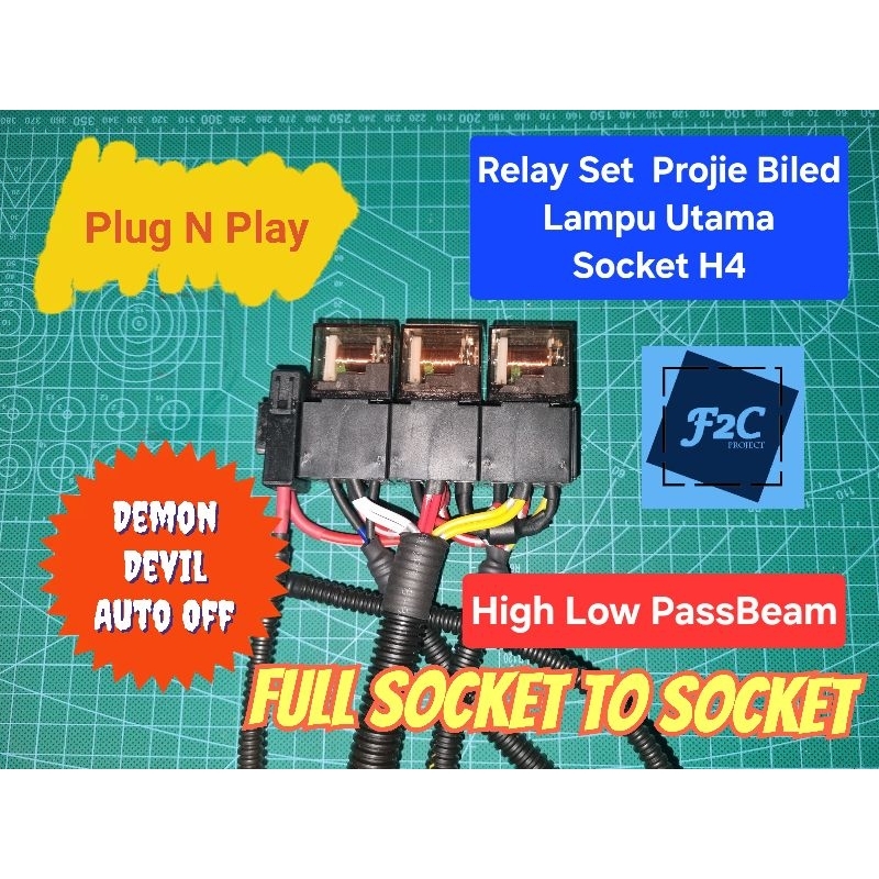 Jual BARU!!! Relay Set Biled Lampu Utama Demon/Devil Auto Off Socket H4 ...