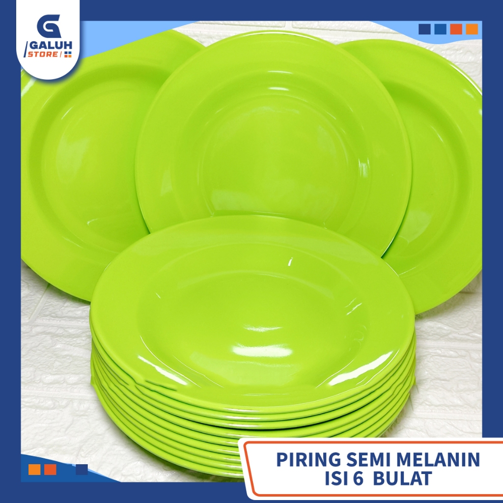 Jual Set Piring Bulat Semi Melamin 6 pcs - Piring Hijau 8 Inch / Piring ...
