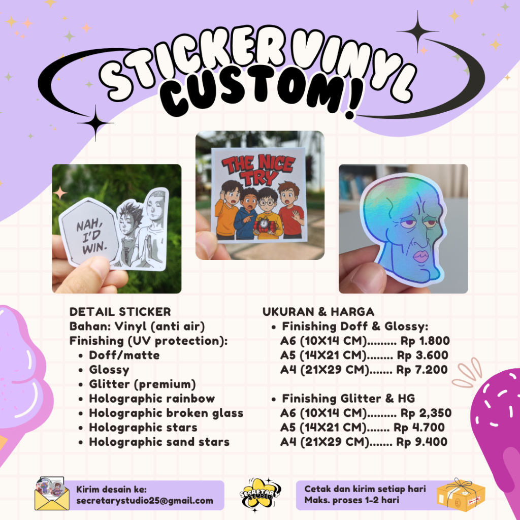 Jual Sticker Vinyl Custom A4, A5, A6 (No Cutting) - Finishing Glossy ...