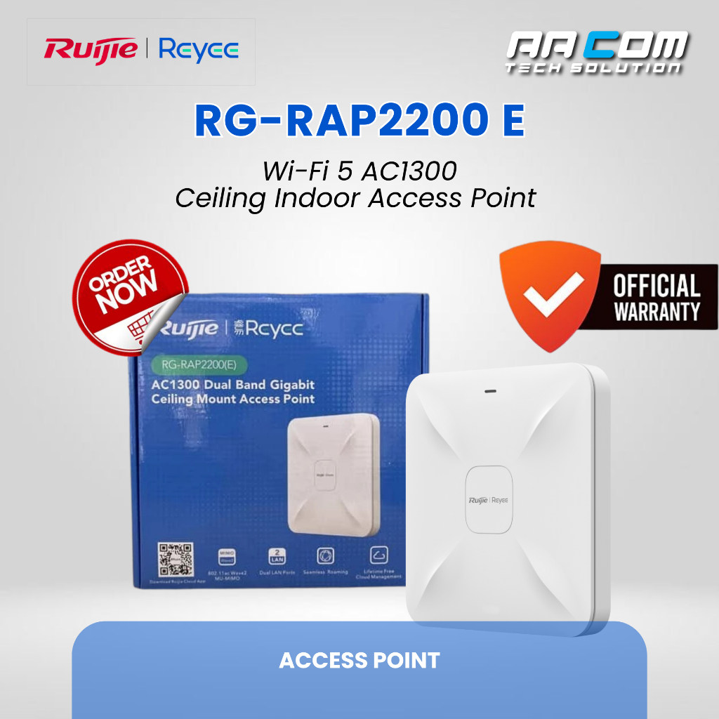 Jual RUIJIE RG-RAP2200(E) AC1300 DUAL BAND GIGABIT CEILING MOUNT ACCESS ...