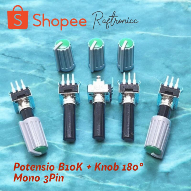 Jual Potensio B10K + Knob Mono 3Pin Hitam Segi 5.9mm Super Quality ...