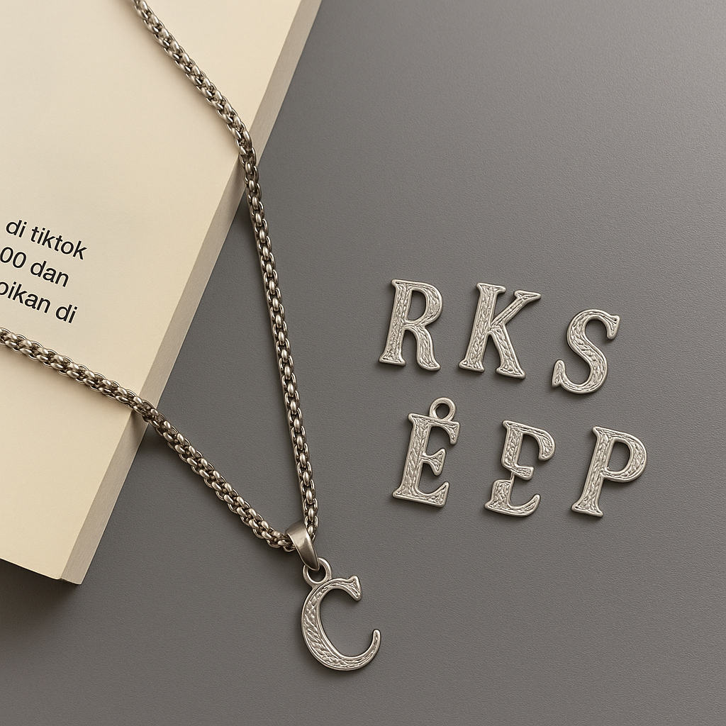 Jual Kalung Rantai Rolo Liontin Inisial Nama A - Z Baja Putih Monel ...