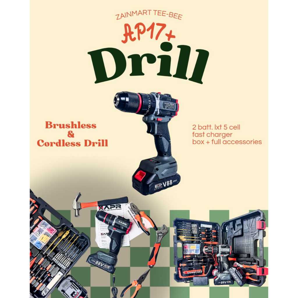 Jual APR raja bor cordless AP17+ 88v 13mm gen 4 brushless mesin bor ...