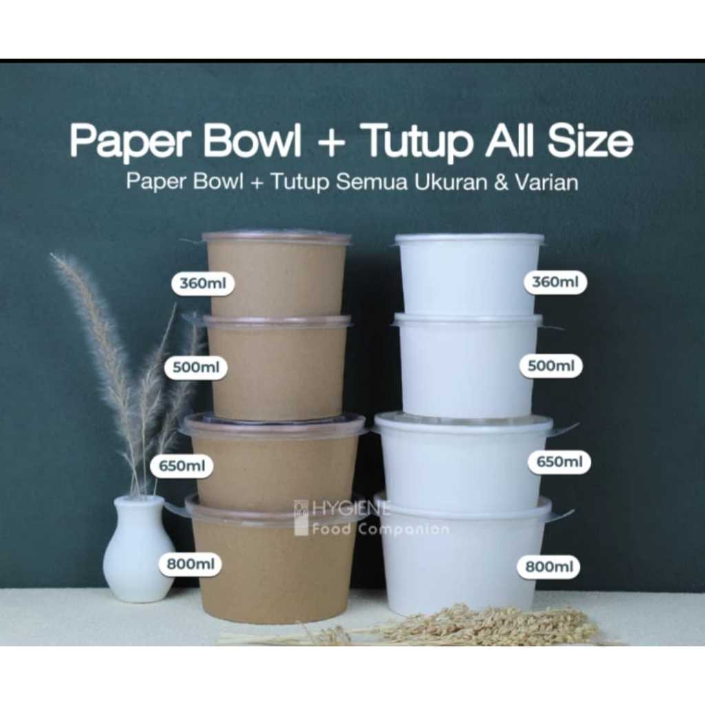 Jual Paper Bowl + Tutup Putih Ivory Dan Coklat Kraft /360ml/ 500ml ...