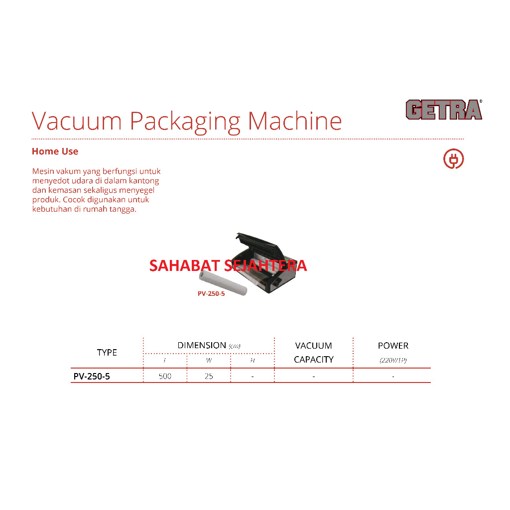 Jual GETRA Plastic Vacuum Packaging Machine PV-250-5 | Plastik Vakum ...