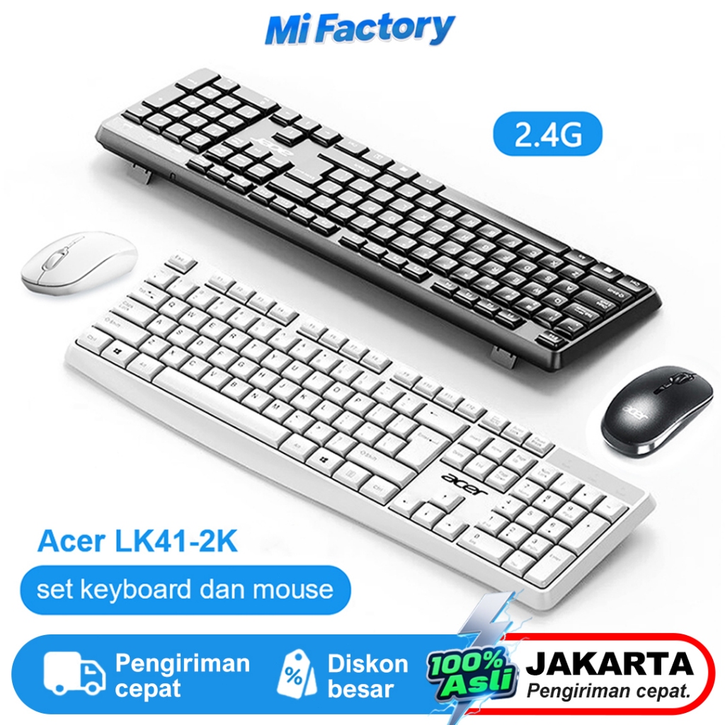 Jual Acer LK41-2K Set Mouse & Keyboard Wireless Bluetooth 2.4G - Baterai Tahan Lama, Desain ...