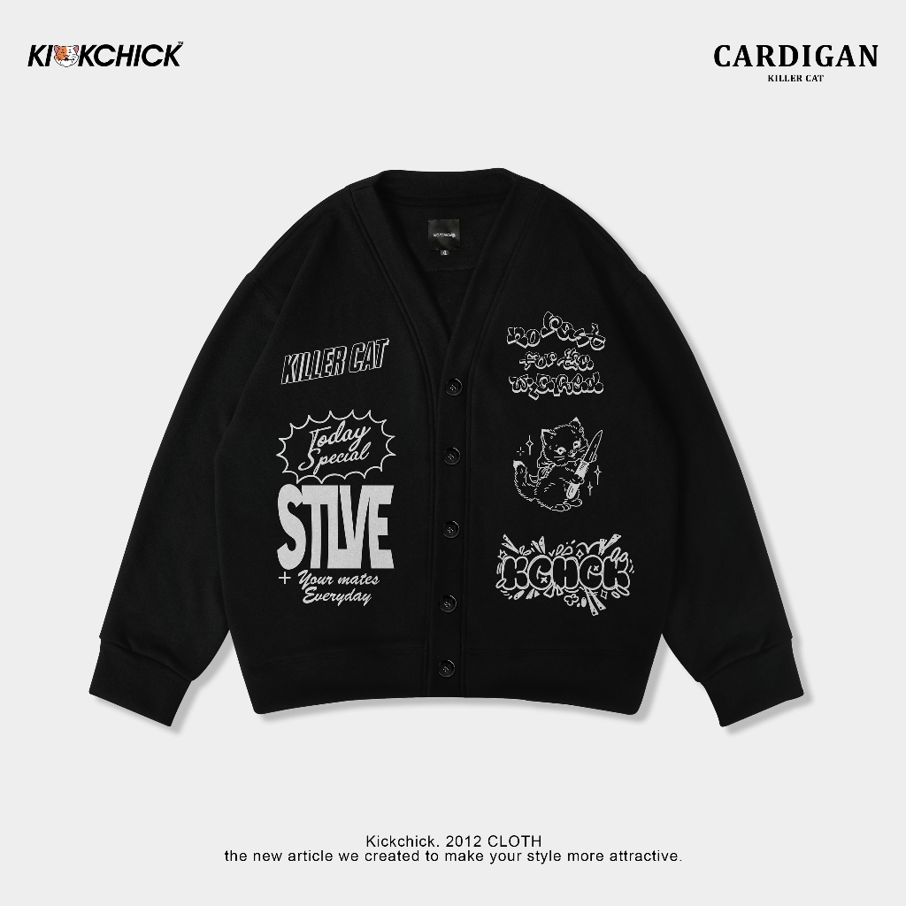 Jual Kickchick Cardigan Killer Cat Black | Oversize Outer | Lengan ...
