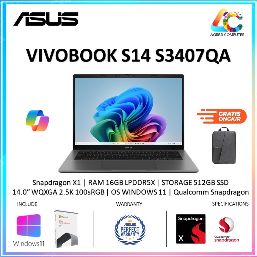 Jual Asus Vivobook S14 S3407QA Snapdragon X1 RAM 16GB 512GB SSD 14.0 ...