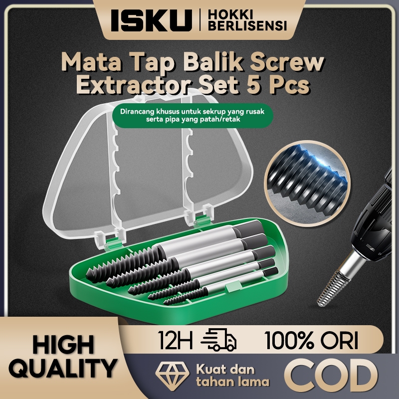Jual ISKU Set Mata Bor Extractor Broken Screw Remover 5 in 1 Mata Tap ...