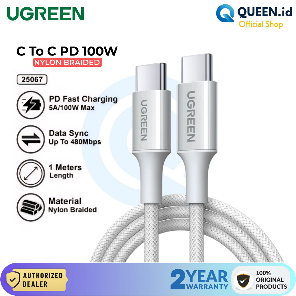 Jual UGREEN Kabel Data Charger USB TYPE C To C 100W 5A 1M 100cm PD QC Braided Super Fast ...