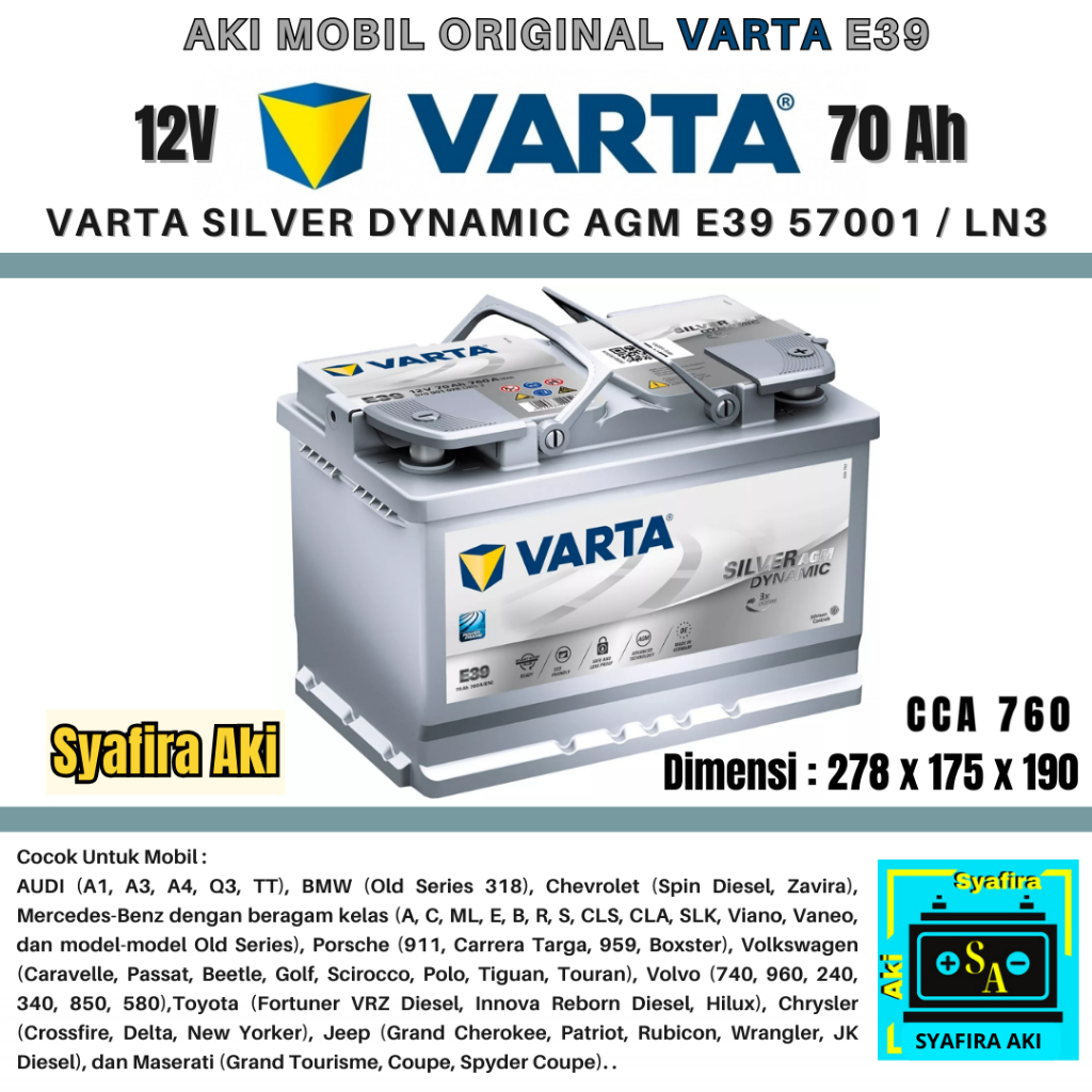Jual VARTA 57001 AGM 70Ah E39 Aki Original battery Original | Shopee ...