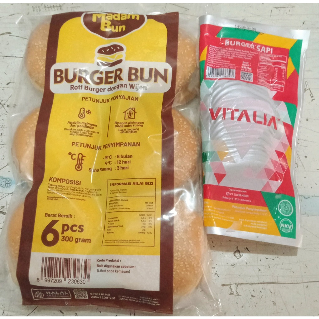 Jual Paket Burger Hemat ( Roti Madam Bun isi 6 + Vitalia Beef isi 10 ...