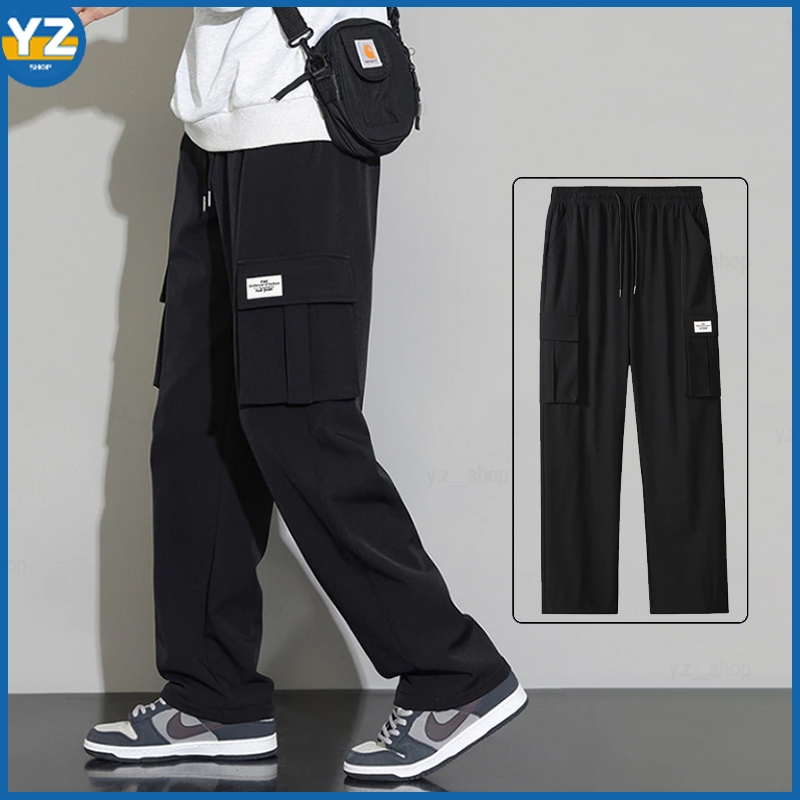 Jual Celana Cargo Panjang Pria cargo hitam loose pants Big Size Korean ...