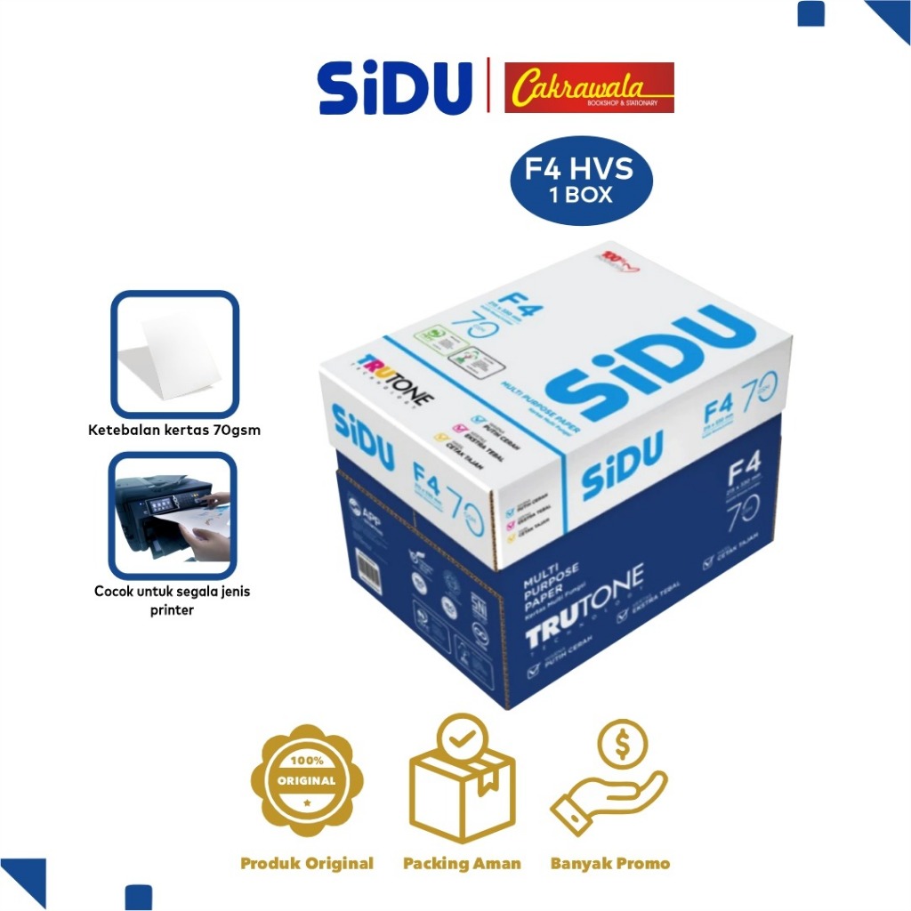 Jual Kertas HVS SIDU F4 70 GSM – 1 Boks Isi 5 Rim (2500 Lembar ...