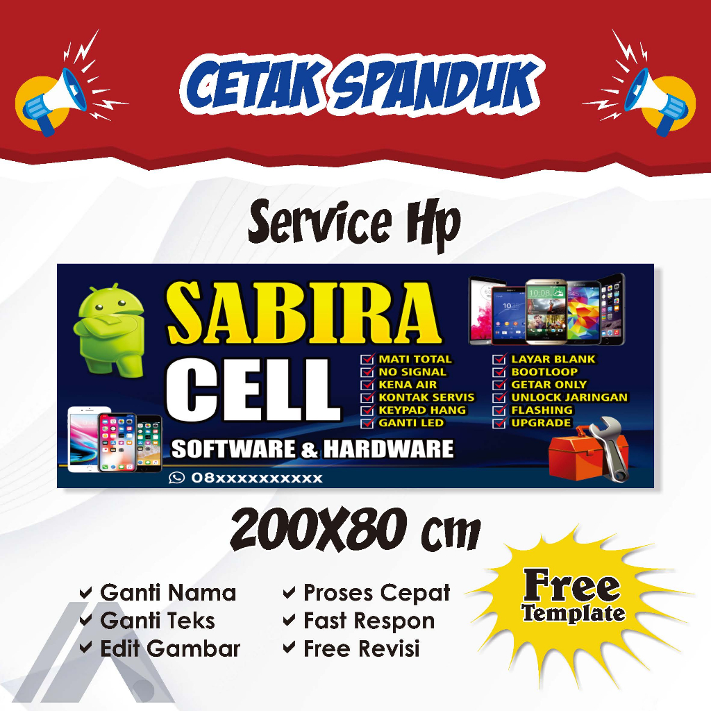 Jual CETAK SPANDUK BANNER SERVICE HP 200X80 BISA CUSTOM/EDIT NAMA DLL ...
