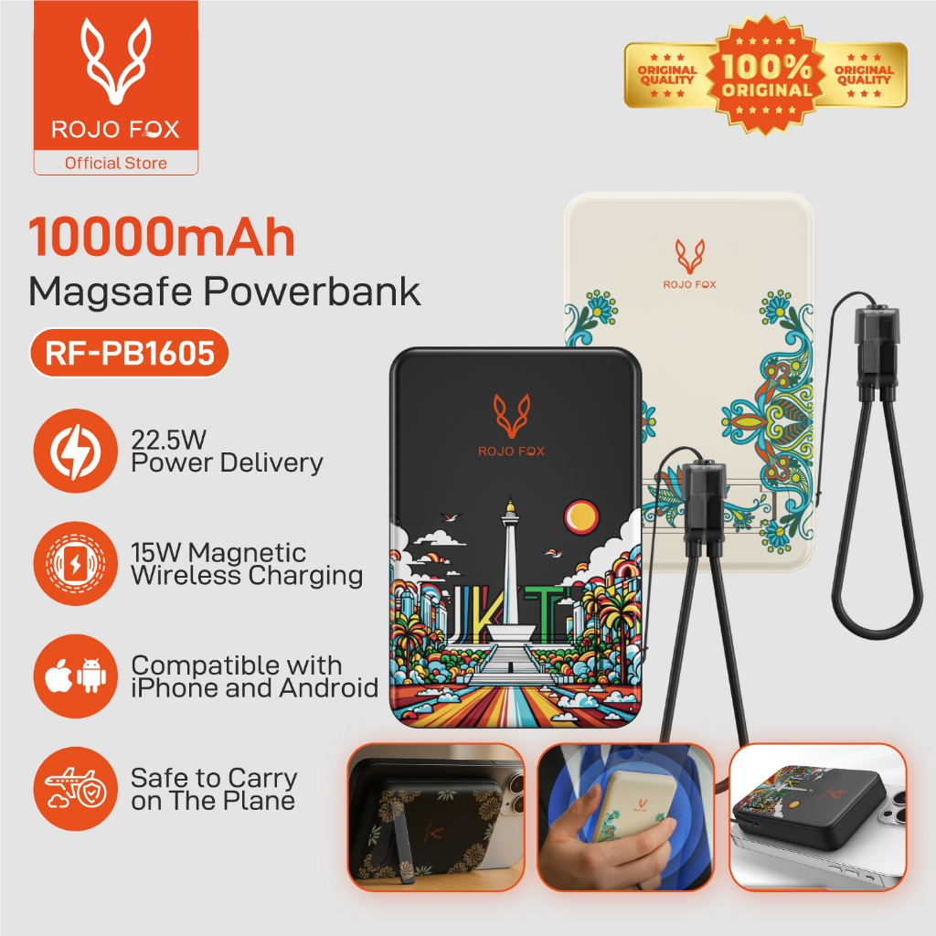 Jual ROJO FOX Powerbank Mini Batik 10000/5000mAh | Magnetic + Type-C ...