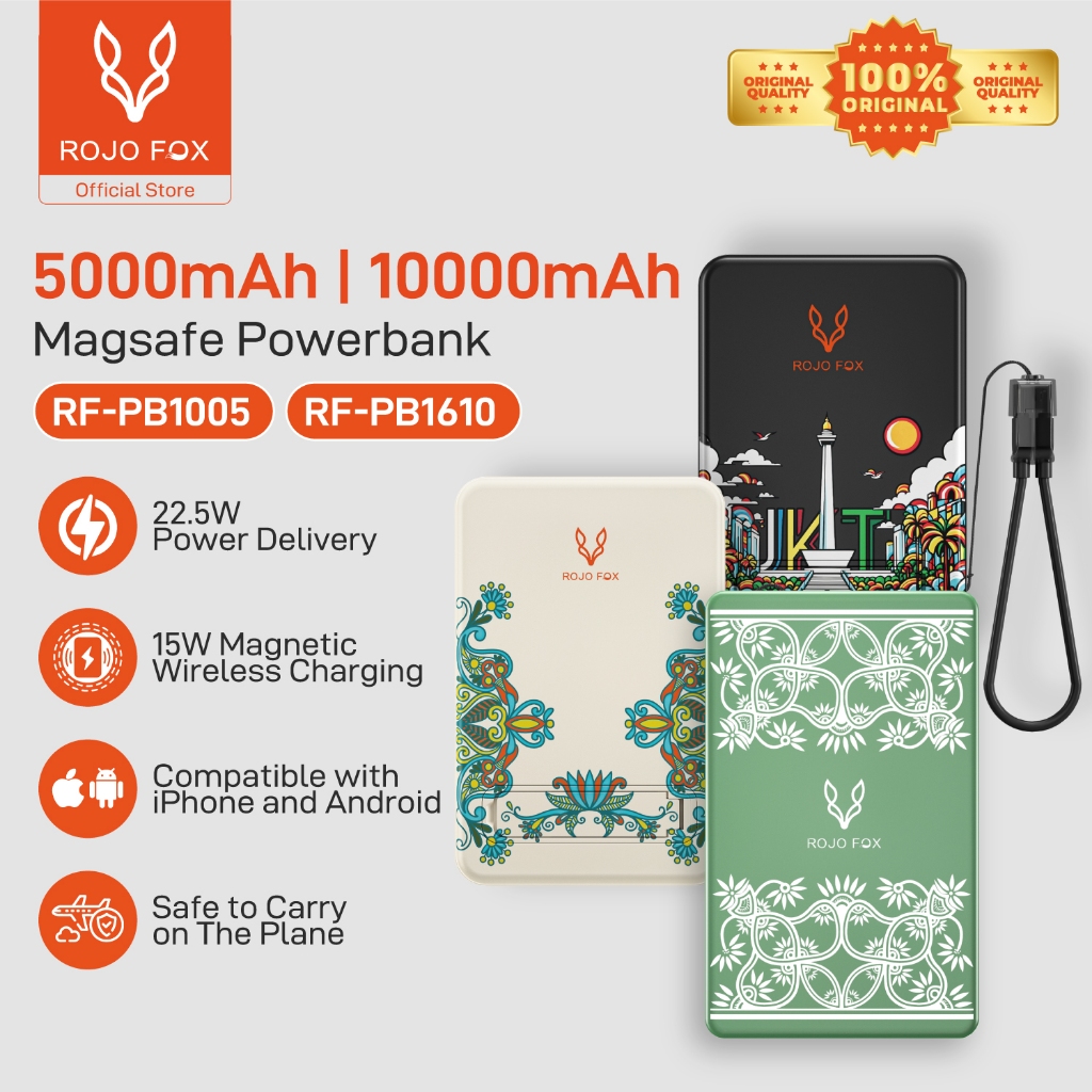 Jual ROJO FOX Powerbank Magnetic Batik 5000/10000mAh | MagSafe 15W & PD ...