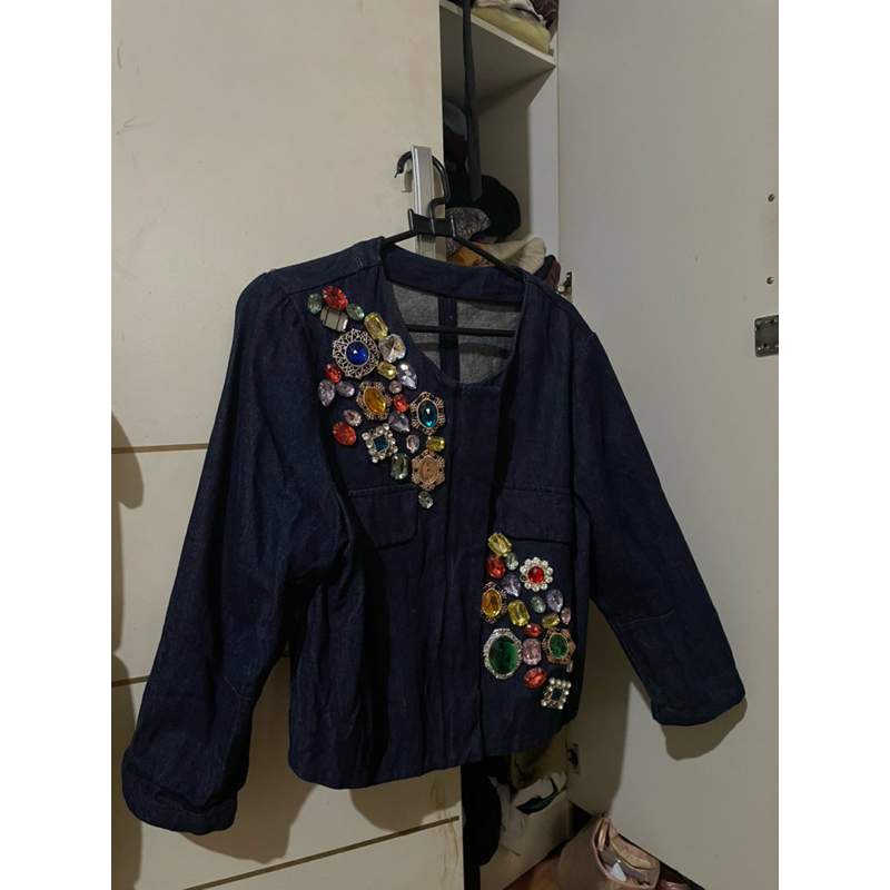 Jual DENIM BEJEWELED JACKET (midnight taylor swift core) | Shopee Indonesia