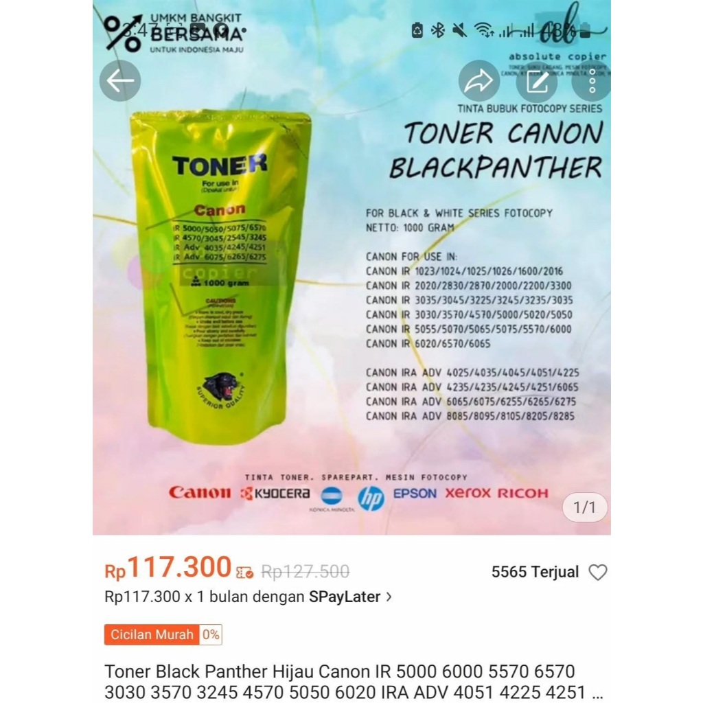 Jual Toner Black Panther Hijau Canon IR 5000 6000 5570 6570 3030 3570 ...