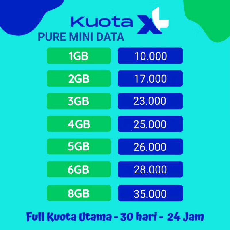 Jual XL Kuota Pure Mini Data | 24 Jam Full 30 Hari | Tanpa Pembagian | Shopee Indonesia