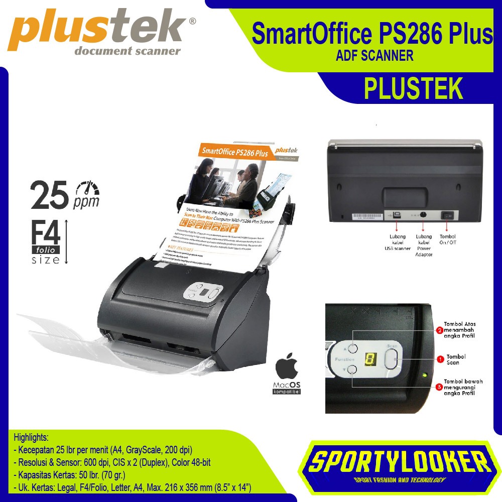 Jual Scanner Plustek SmartOffice PS286 Plus ADF | F4 | 25 ppm | Shopee Indonesia