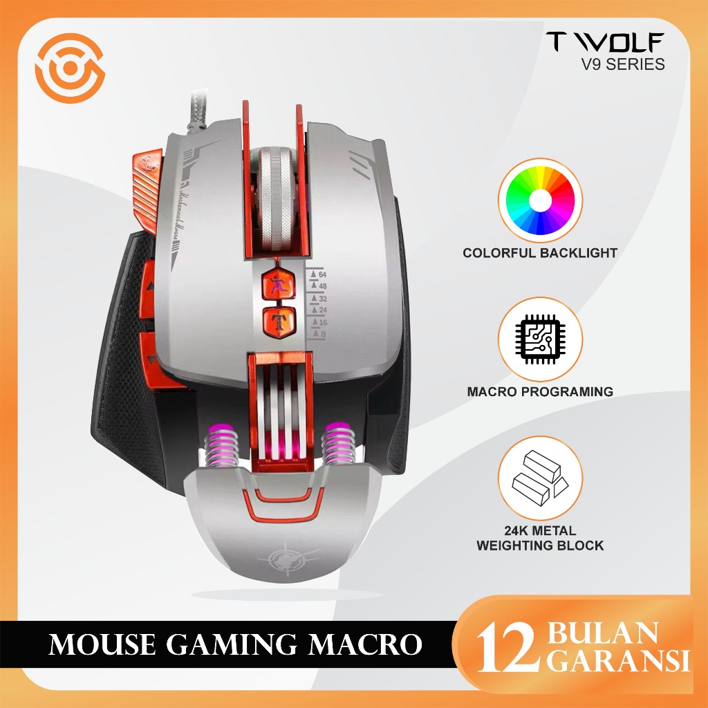 Jual Voc Mouse V9 T-WOLF Macro Gaming, 3200 DPI, RGB, Ergonomis ...