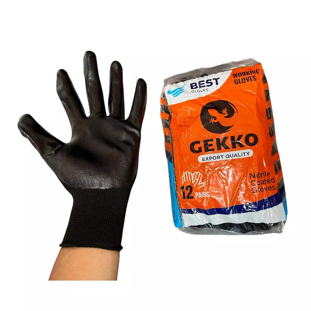 Jual SARUNG TANGAN Antislip Nitrile Palm Coated NBR "GEKKO" FULL Hitam ...