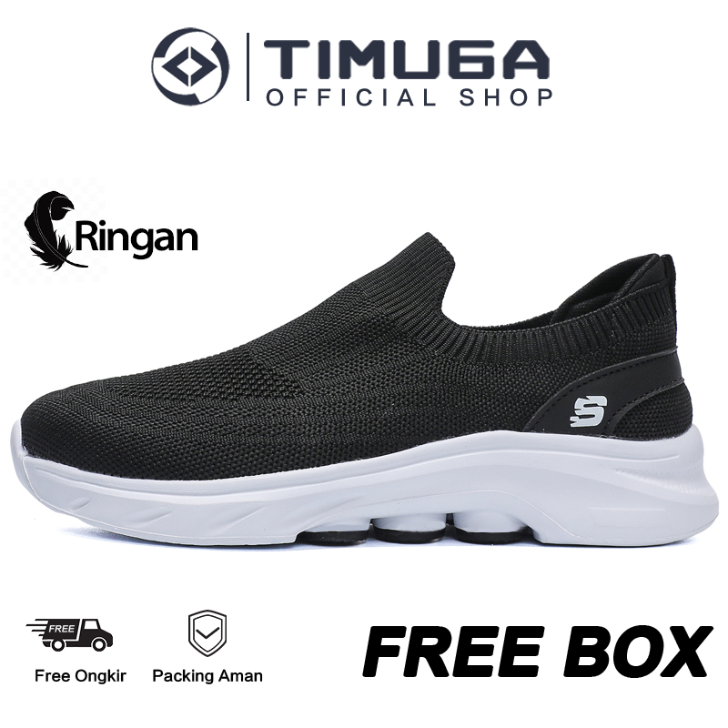 Jual TIMUGA Sepatu Slip On Pria Hitam Sneakers Slop Cowok Ringan Kasual ...