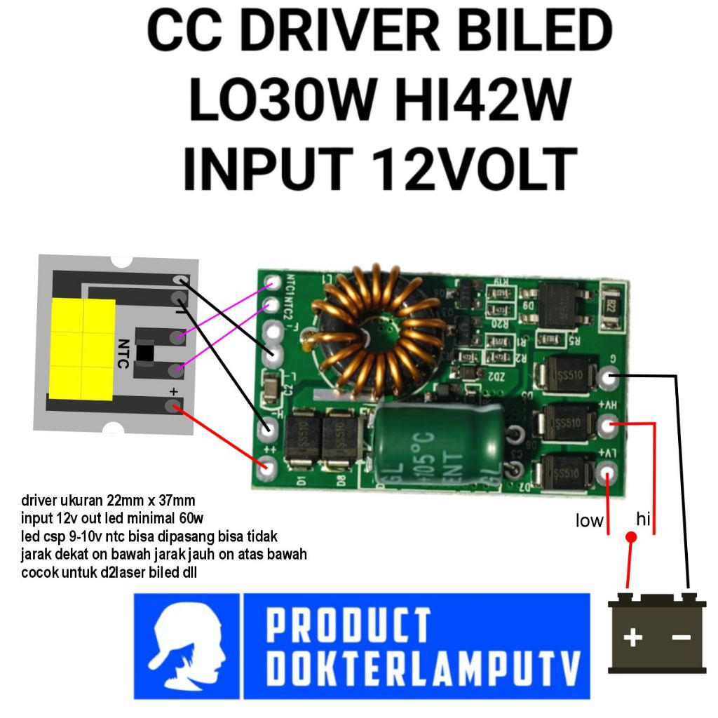 Jual Driver LED BILED d2 Laser cc 12V LO 30W HI 42W - Driver CSP 60W ...