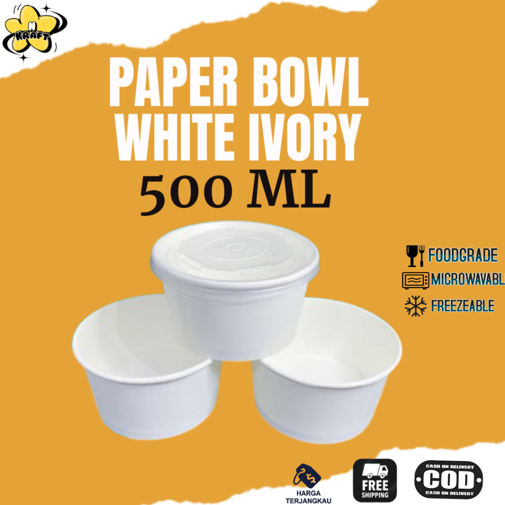 Jual Paper Bowl 500ml PLUS TUTUP - Mangkuk Kertas Putih 500ml - Rice ...