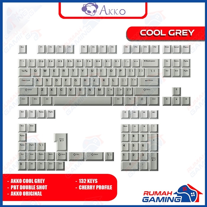 Jual AKKO - Cool - Grey - Cherry - Pbt Keycap - Double Shot | Shopee ...
