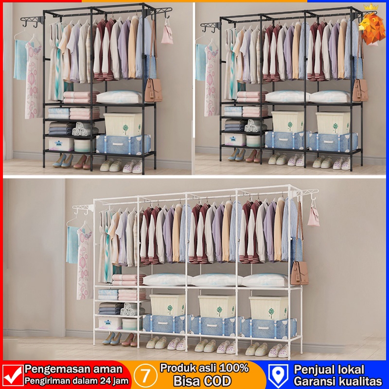 Jual Rak Baju Portable 3/4 Baris Multifungsi Lemari Besi Lantai Kamar ...