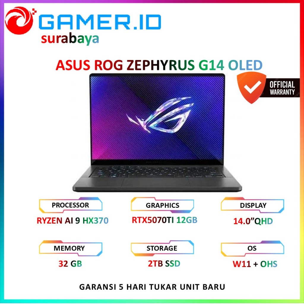 Jual ASUS ROG ZEPHYRUS G14 OLED GA403WR RYZEN AI 9 HX370 RTX5070TI 12GB/ 32GB 2TB 14.0QHD 120HZ ...