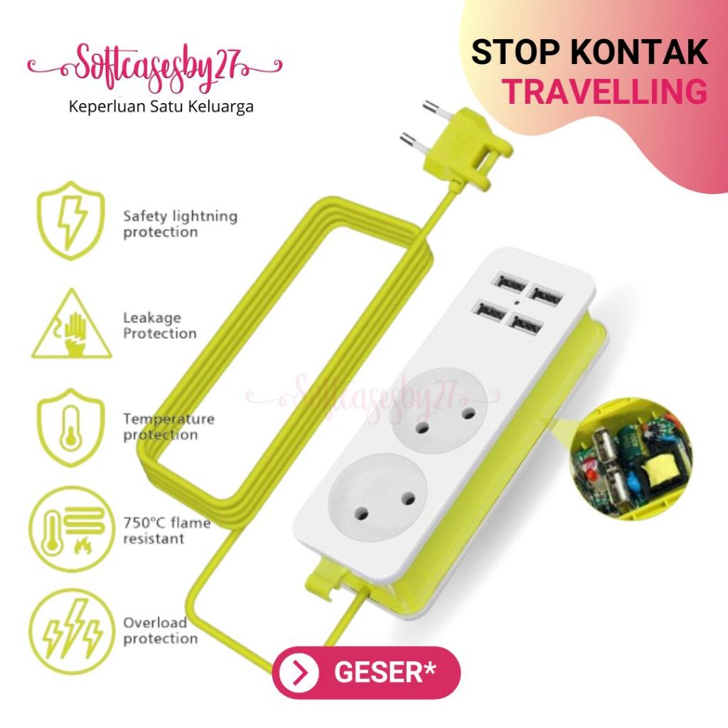 Jual Portable Stop Kontak Traveling Travel - 2/3 Colokan Lubang Socket ...