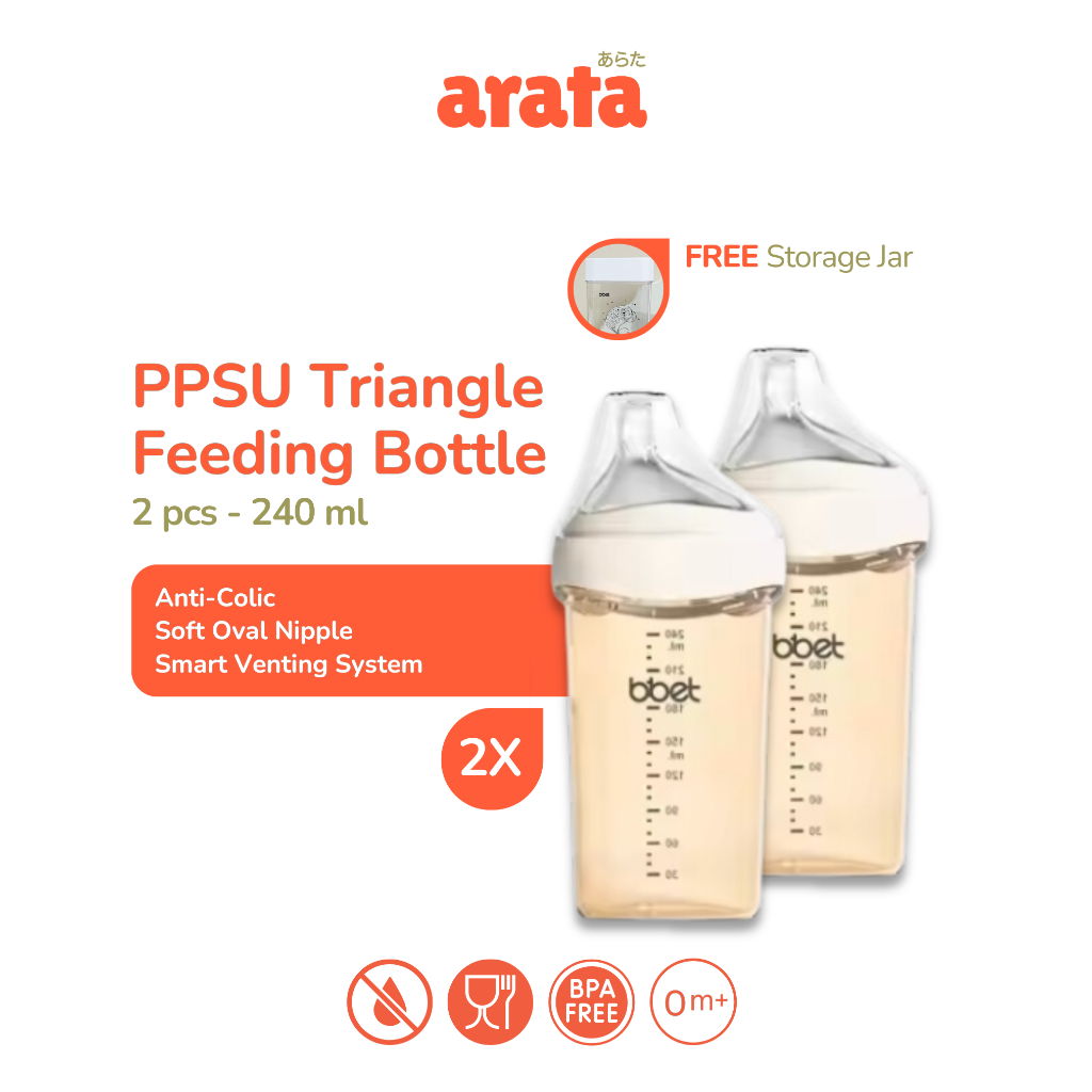 Jual ARATA Botol Susu Bayi Dot Baby Feeding Bottle Triangle PPSU Wide Neck Anti Colic 240ml ...