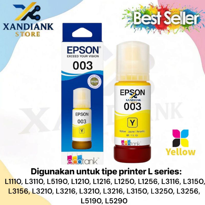 Jual TINTA PRINTER EPSON 003 YELLOW ORIGINAL UNTUK TIPE PRINTER L ...