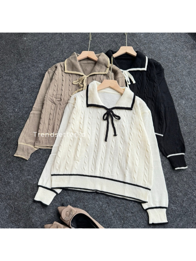 Jual Vina Sweater Rajut Crop Motif Cable Baju Wanita Polo Tali Pita ...