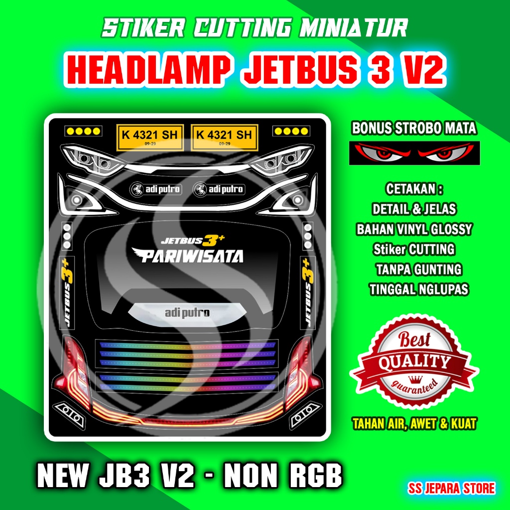 Jual Stiker Cutting HEADLAMP JETBUS 3 kumis putih Non RGB | Shopee ...