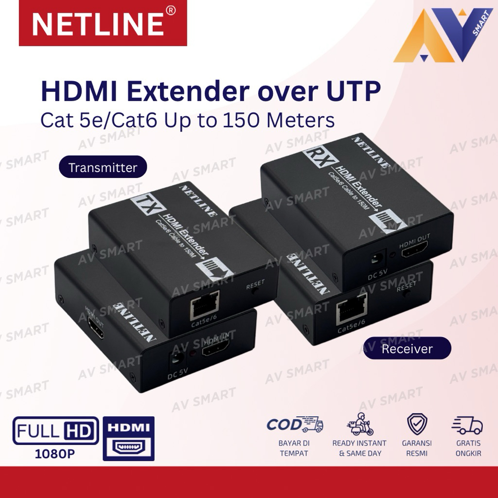 Jual Netline HDMI Extender over UTP Up to 150 Meter 1080P LAN RJ45 ...