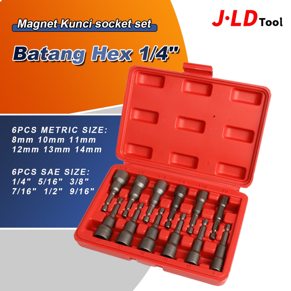 Jual JLD 12pcs Magnet Mata Shock Hex Power Nut Kunci Socket Set Lengkap untuk Impact Drill ...