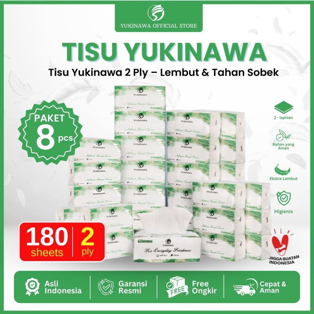 Jual Tisu Yukinawa 180 Lembar – Paket 8 Pcs | Tisu Wajah Lembut & Tebal ...