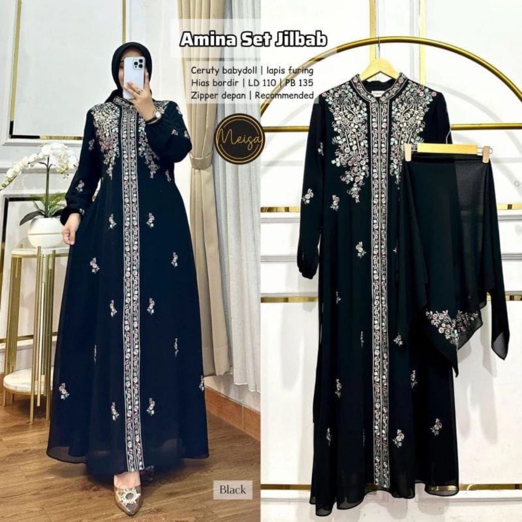 Jual AMINA SET HIJAB GAMIS SYARI BORDIL | Shopee Indonesia