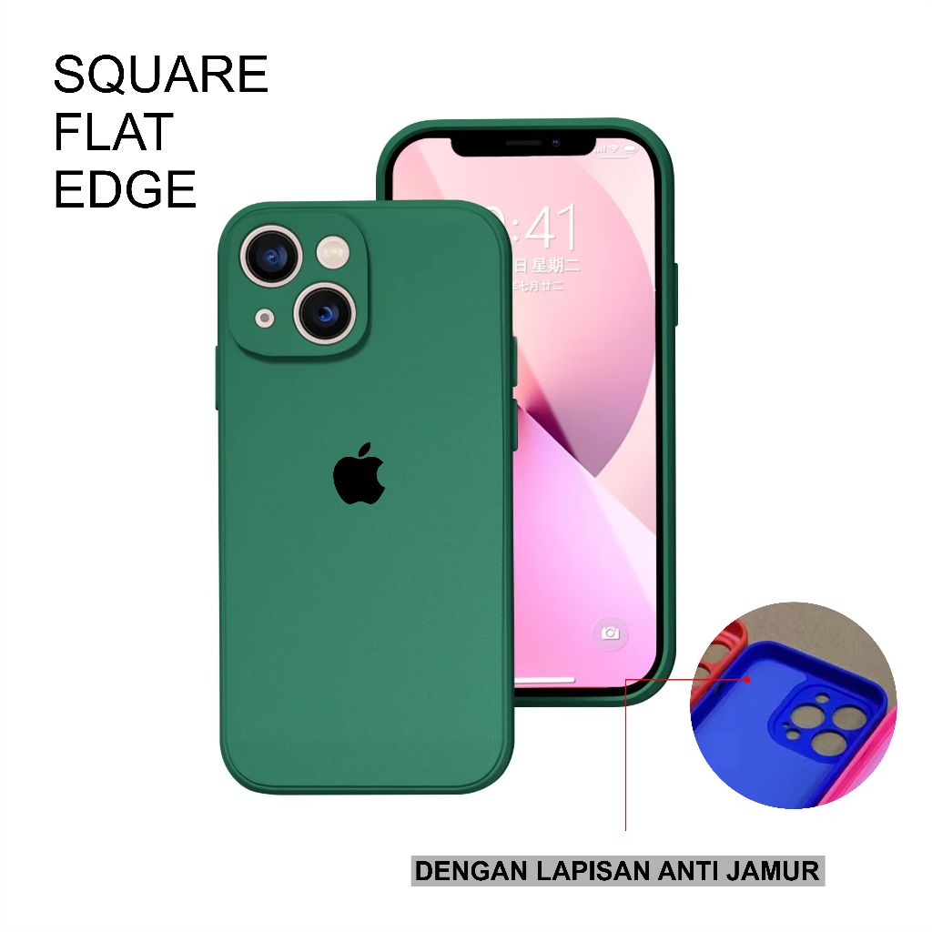 Jual flat design - square flat edge Iphone case green ( soft case ...