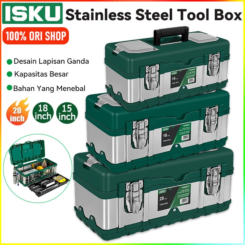Jual ISKU Tool Box Besar Stainlees 15-20 inch Tahan Lama Toolbox Perkakas Besi Tahan Karat Alat ...