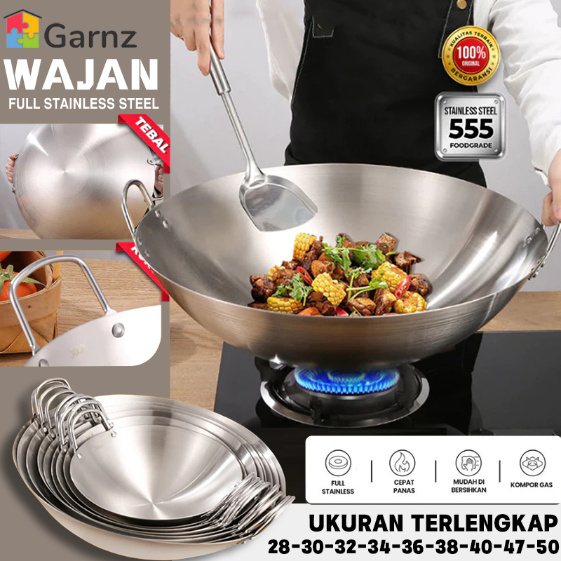 Jual Wajan Stainless 555 Tebal Kuali Premium dengan Pegangan Stainless ...