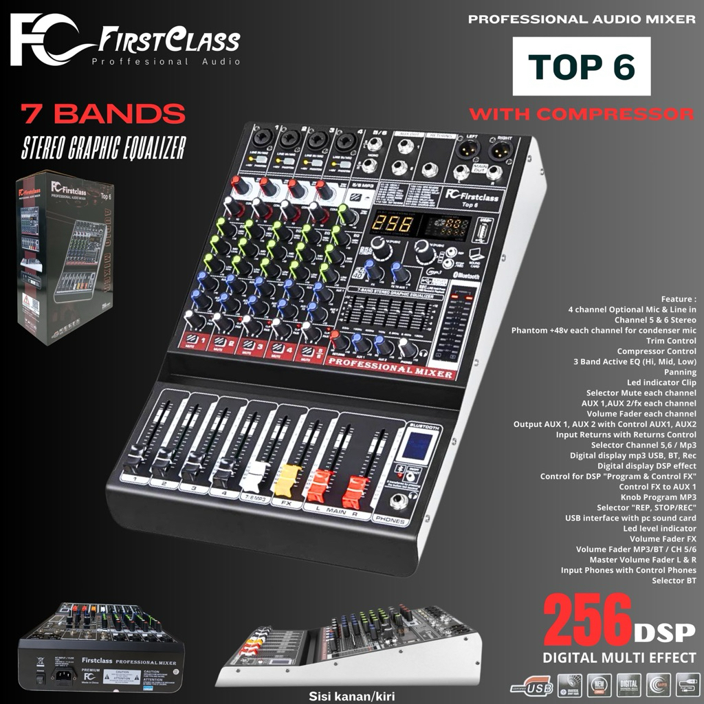 Jual Mixer Firstclass Top 6 (6channels) Efek Digital Reverb 256 dsp Compress usb Bluetooth ...