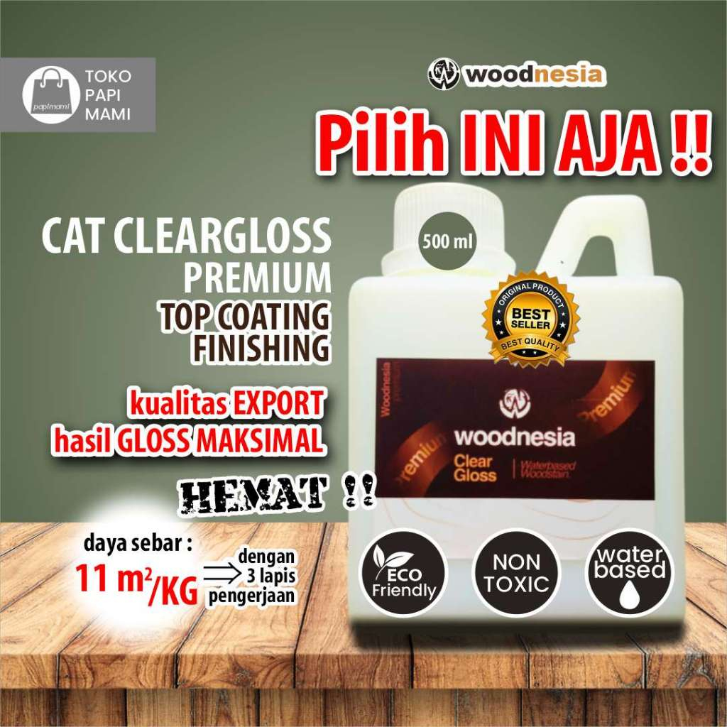 Jual ClearGloss Top Coating PREMIUM MURAH 500ml WOODNESIA Pernis Kayu ...