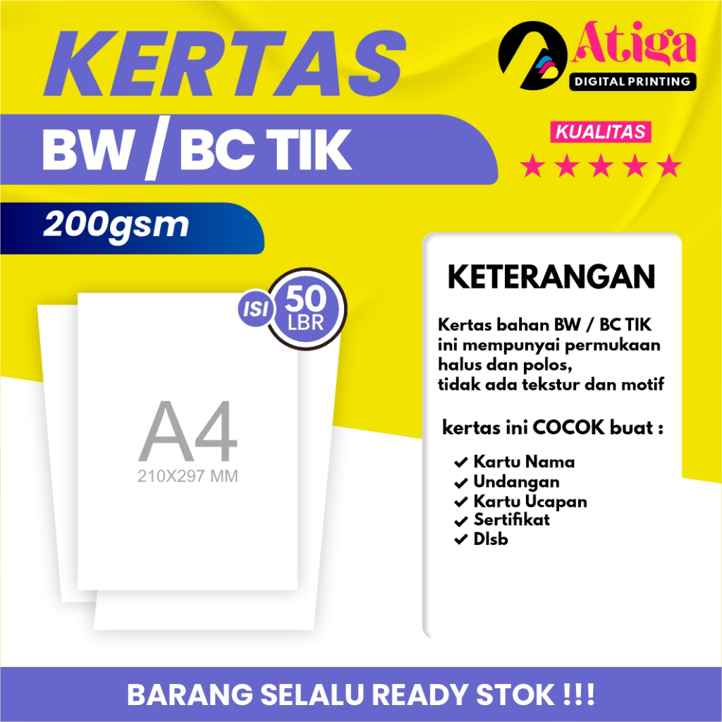 Jual Kertas BW 200gsm uk. A4 cocok unt. Sertifikat Piagam dll (isi 50 lembar) | Shopee Indonesia